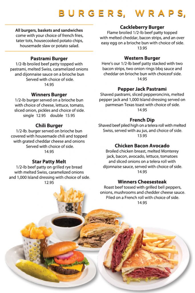 The Star Broiler Menu at Winners Inn - open 24/7 whenever you're hungry